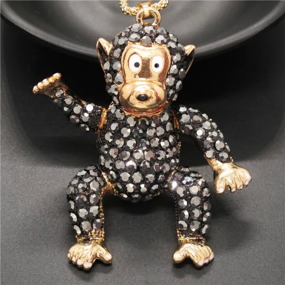 Source Unknown | Jewelry | Very Shiny Black Brown Crystal Enamel Monkey ...
